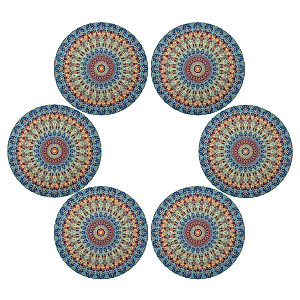 Qilmy Mandala Round Placemats Non-Slip Washable Polyester Table Mats Set of 4 Heat Resistant Placemats for Kitchen Dining Table Decoration
