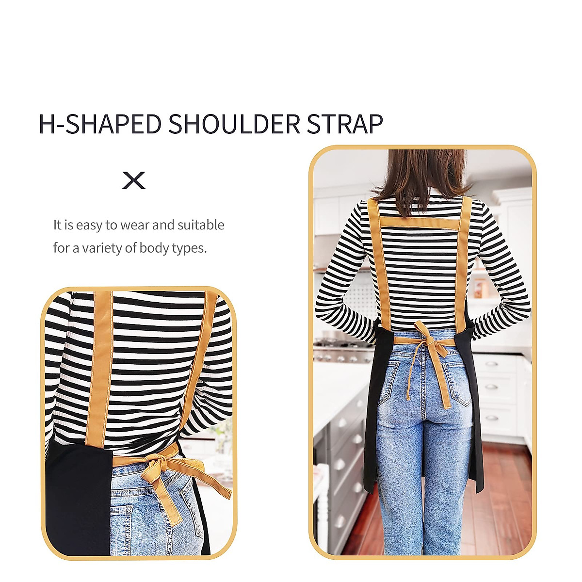 LOYGLIF Apron for Women with Adjustable Straps and Pockets, Canvas Cotton Cooking Kitchen Chef Hairstylist Bib Aprons, Black