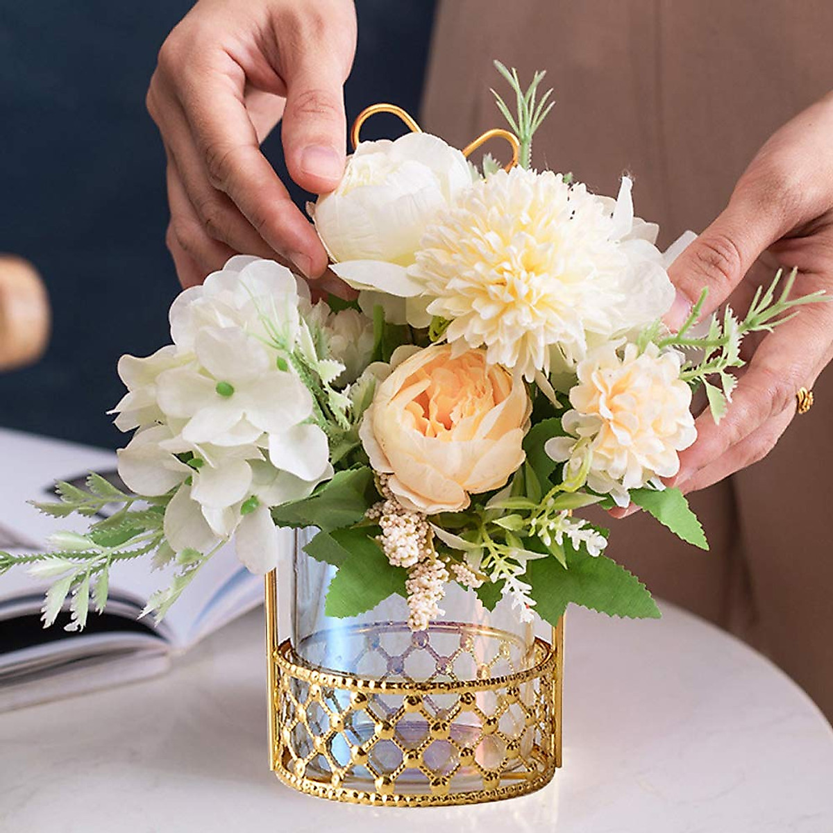 Kelendle Metal Cutlery Storage Organizer Caddy Bin Utensil Pen Pencil Holder Organizer Makeup Brush Box Flower Basket Container Cabinet Pantry Serving for Forks Knives Spoons(Decorative Pattern)