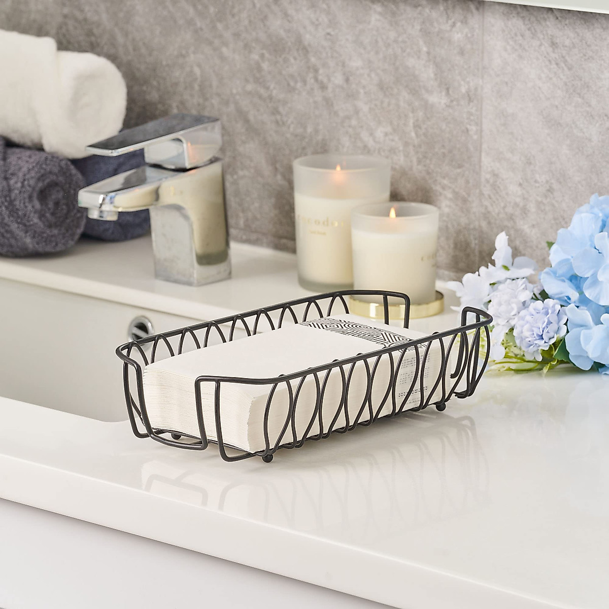 LEVIMETREE Guest Bathroom Napkin Holder Tray - Paper Towel Holder for Bathroom, Disposable Hand Towels Holder, Napkin Holders for Paper Napkins, Guest Hand Towels Holder Napkin Dispenser (Black)