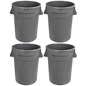 AmazonCommercial 44 Gallon Heavy Duty Round Trash/Garbage Can, Grey, 4-pck