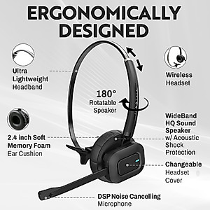 Wireless Headset for Desk Phone with Remote Hook ON and Off Handset Lifter, 300 Feet Mobility 8 Hours Talking (Explorer)