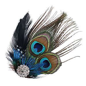 BABEYOND Peacock Feather Hair Clip Peacock Fascinator with Rhinestones Roaring 20s Peacock Flapper Fascinator 1920s Peacock Hair Accessories (Style 1)