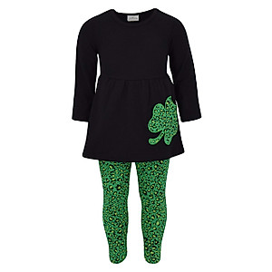Unique Baby Toddler Big Girls St Patricks Day Speckled Clovers Outfit Shirt Pant Kids Legging Set Dress (7/XXL, Green)