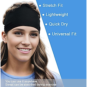 Calbeing Women Workout Black Headband with Silicone Grip(5Pack) Non Slip Sweatband Sport Hair Band for Running Exercise Gym Yoga
