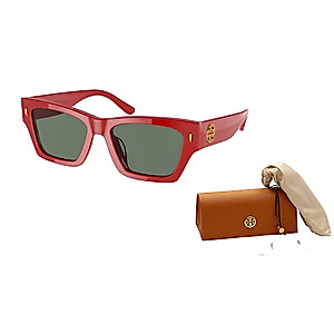 Tory Burch TY7169U 18933H 52MM Tory Red/Solid Dark Green Rectangular Sunglasses for Women + BUNDLE With Designer iWear Eyewear Kit