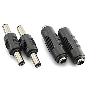 RLECS 2pcs DC 5.5x2.1mm Male to Male Power Plug Connector & 2pcs DC 5.5x2.1mm Female to Female Power Jack Connector Adapter for CCTV