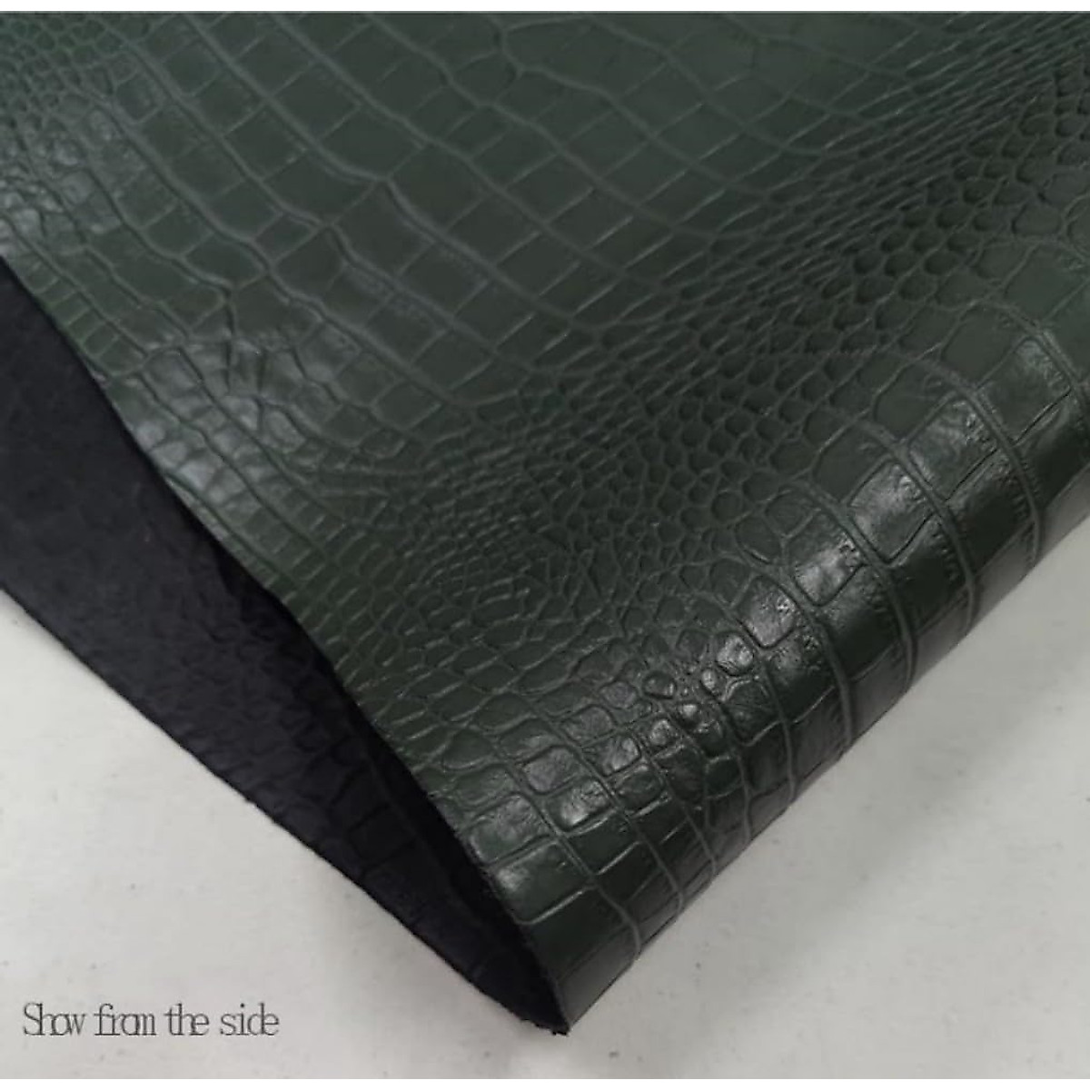 Aibote Genuine Cow Hide Leather Sheets Dark Green Crocodile Print Cowhide Rug Skins DIY Crafts Material(5 Square Feet，Irregular Shape)