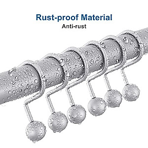 TOPROD Shower Curtain Hooks Rings, Classic Heavy Duty Shower Ball Hooks Rust Proof, Shower Rings Hangers for Bathroom Shower Curtain Rods Curtains, Free Gliding, Set of 12, Silver