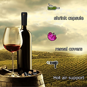 ZHBWOW Shrink Wine Bottle Caps for Sealing - Heat Wrap Sleeves with PVC Seals for Cruise and Home 100 Pack Matte Red Caps & 12 Pack Black Caps with Tasting Corks (black)