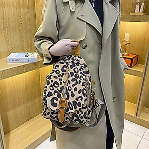 KKRAUS Leopard Print Backpack for Women Pu Leather Cheetah Print Shoulder Daypack Leopard Satchel Backpack with Handle Multipurpose (Single Zipper)