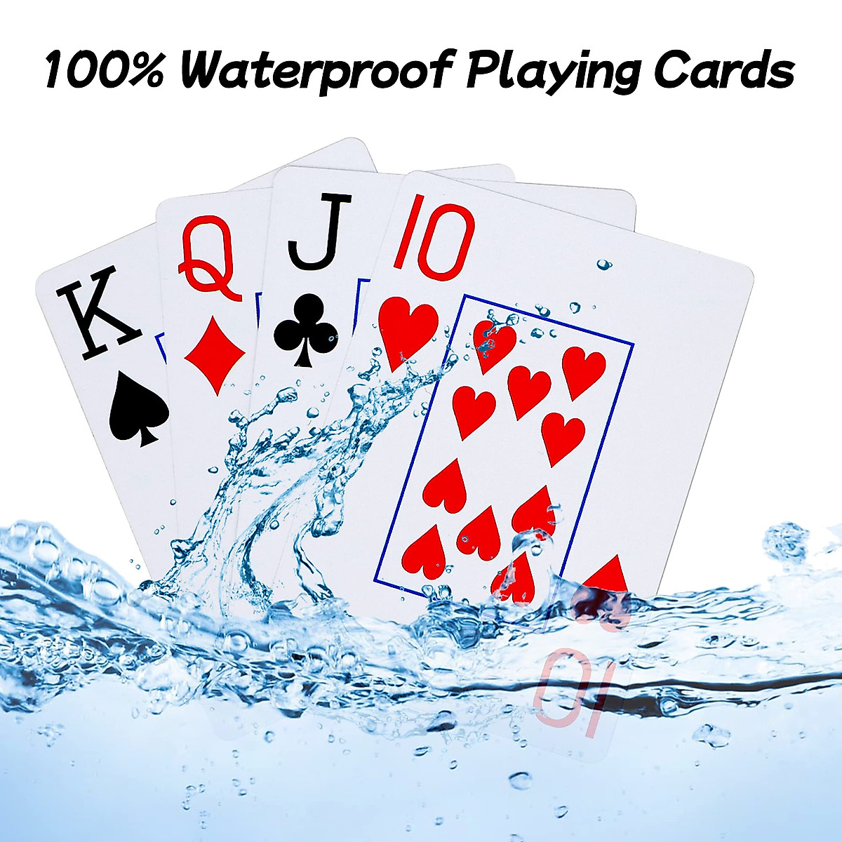 Neasyth Waterproof Plastic Playing Cards,large print playing cards,Jumbo Index, for Texas Hold'em, Blackjack, Pinochle, Euchre, for Pool Beach Water Games(1 PCS Blue+1 PCS RED)