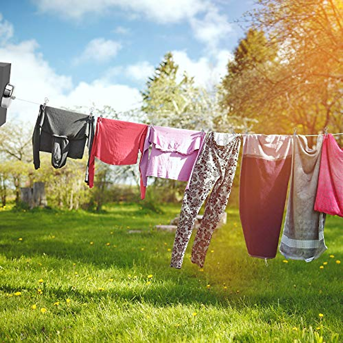 Retractable Clothesline, Coolrunner 9.5ft Retracting Clothes Line Indoor Outdoor Heavy Duty Shower Line with 10 Stainless Steel Clothespins for Wet Clothes and Quilt -Hold up to 33lbs