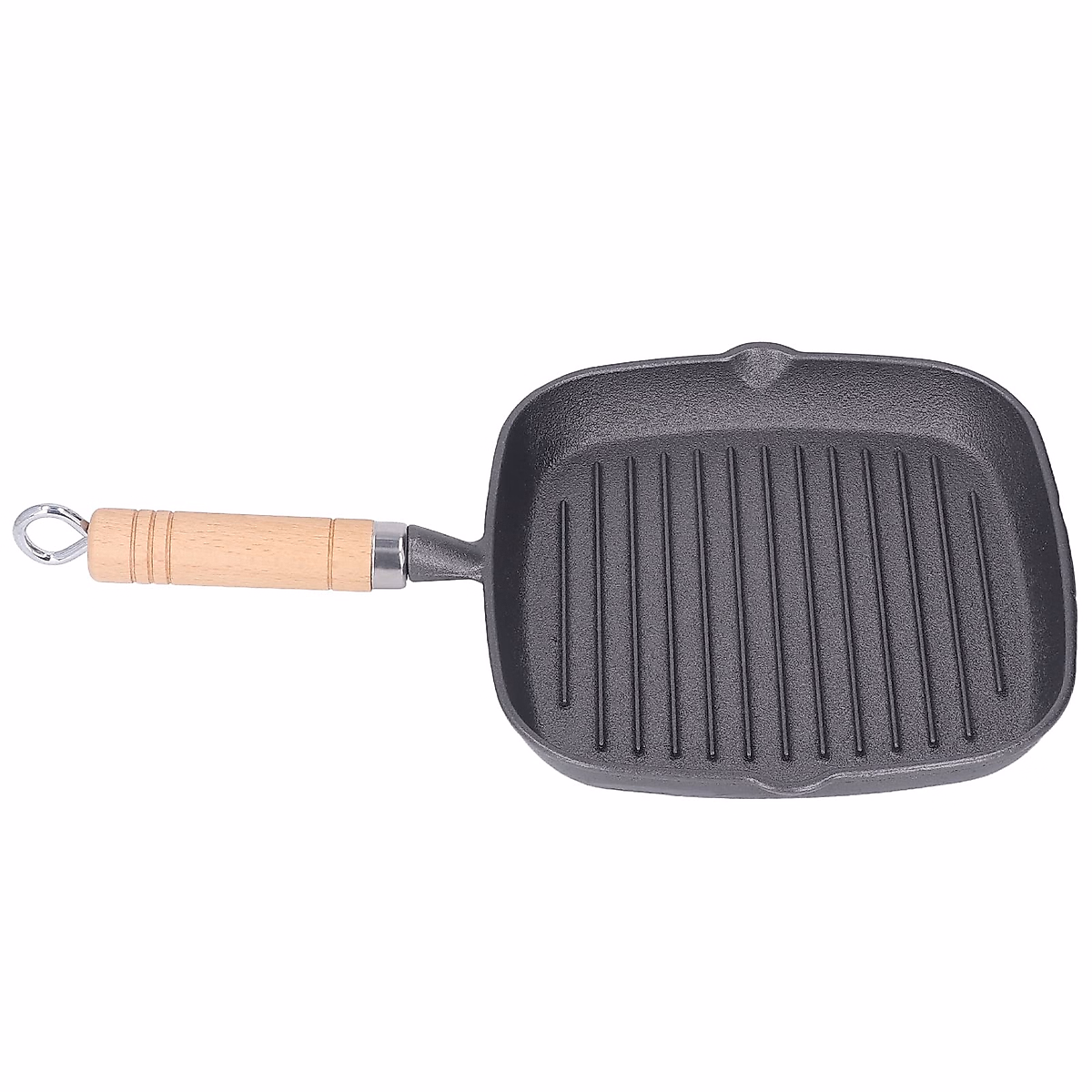 Cast Iron Grill Pan,Grill Pan,Multipurpose Prevents Stick Quadrate Cast Iron Steak Pan with Easy Grease Drain Spout with Wooden Handle for Bacon Steak Onion
