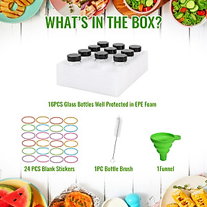 4oz Ginger Shots Bottles 16Pack- Portable Leakproof 4 oz Glass Jars with Lids- Glass Juice Shot Bottles with Caps for Wellness Shot(4 fl. oz, Set of 16)