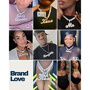 Iced Out Custom Name Necklace with Cuban Link Chain for Man Women, Hip Hop 14k Real Gold Plated Personalized Initial Letter Pendant Necklaces, Handmade Customized Nameplate Jewelry Gifts for Women Men (Heart Rose Gold/Pink)