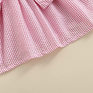 Toddler Baby Girls Sleeveless Dress Front Bowknot Stripe Sling Summer Jumpsuit Princess Casual Romper (Pink, 9-12 Months)