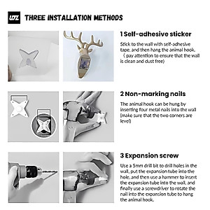 LDZBUOM 6 Pack Creative Wall Hooks,Antlers,Elephant, Rhino, Horse, and Sheep Single Wall Hook,Hooks Wall Mounted for Coat, Bag, Towel, Key, Mounted Coat Decorative Wall (Gold)