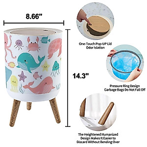 LGCZNWDFHTZ Small Trash Can with Lid for Bathroom Kitchen Office Diaper Cute Set sea Animals Collection Fish Crab Jellyfish Stingray Bedroom Garbage Trash Bin Dog Proof Waste Basket Cute Decorative