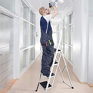 4 Step Ladder Step Stool, Sturdy Step Stools for Adults with Wide Anti-Slip Pedal, Portable Folding Step Stool with Handle, Lightweight Steel Step Ladder, 330lbs Capacity Kitchen Step Stool, White