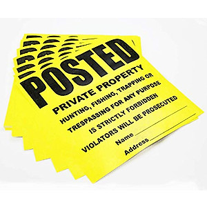 WristCo Posted Sign Yellow Private Property for outdoors - 11" x 11" 100 per Pack weatherproof tear-resistant Tyvek high visibility for warning no trespassing hunting fishing trapping
