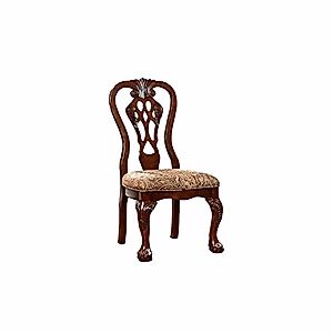 Benzara , Set of Two, Brown Elana Traditional Side Chair with Fabric, Cherry Finish