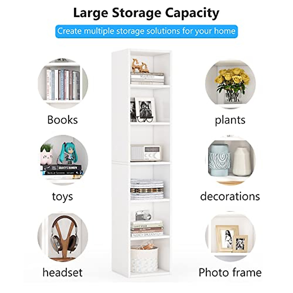 Tribesigns 70.9 Inch Tall Narrow Bookcase, Modern White Corner Bookcase with Storage, 6 Tier Cube Display Shelves for Home Office