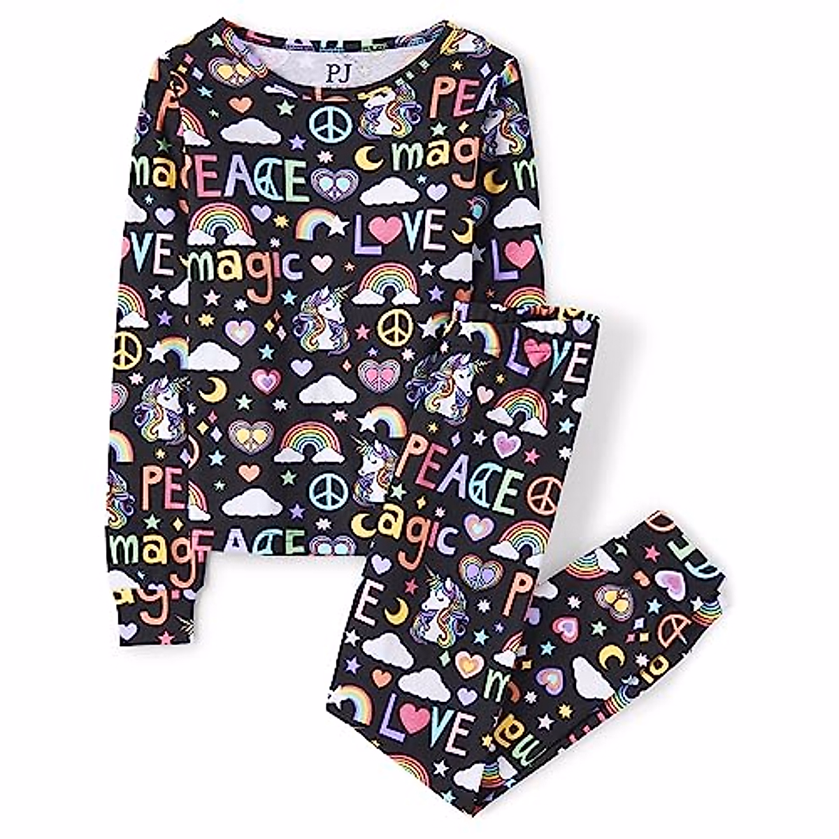 The Children's Place Girls' Long Sleeve Top and Pants Snug Fit 100% Cotton 2 Piece Pajama Set, Groovy Unicorn
