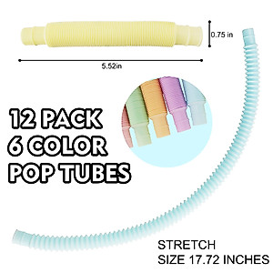 TIBDALA Pop Tubes Sensory Toys, 12 Pack Fine Motor Skills & Learning Toys Autism Sensory Fidget Toys, Party Favors Christmas Stocking Stuffers for Kids