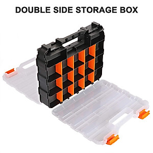 CASOMAN Double Side Tool Organizer with Impact Resistant Polymer and Customizable Removable Plastic Dividers, Hardware Box Storage, Excellent for Screws,Nuts,Small Parts, 34-Compartment, Black/Orange