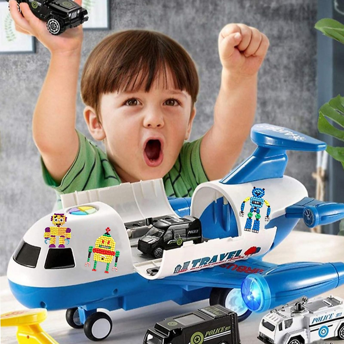 Fadgesy Diamond Painting Kit for Kids,5D DIY Diamond Painting Stickers,Kids for Boys and Girls Ages 4-8,6-12 Birthday Gifts for Girl (A-Versatile Robot 12pcs), Animals, Multicolour