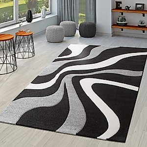 Grey Black Area Rug with Contour Cut and Modern Wave Pattern, Size: 6'7" x 9'6"
