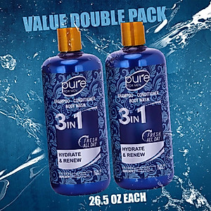 3-in-1 Men's Shower Gel, Shampoo and Face Wash - Paraben & Sulfate Free, Keeps You Fresh All Day! 2 Pack.