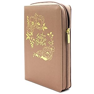 Biblia para Mujeres Reina Valera 1960 Letra Gigante de 14 Puntos Tamano Manual con Cierre y Indice Semil Piel Color Rosa Perla con Dorado Edicion Limitada