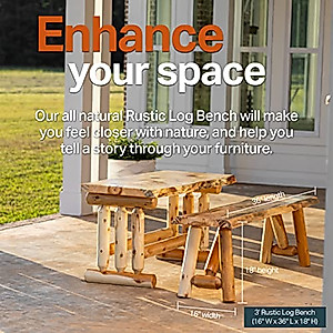 SRL Rustic Logwerks Indoor & Outdoor Bench — Pine & Cedar Wood Bench — Front Porch Decor — Live Edge Small Bench for Entryway, Garden — Handcrafted Wooden Bench — Rustic Furniture (36”, Outdoor Clear)