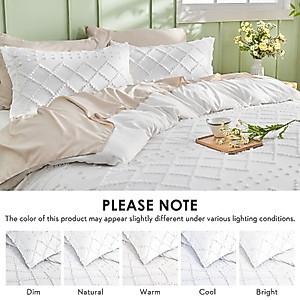 HYMOKEGE Duvet Cover Queen Size, Boho Tufted Queen Duvet Cover 3 Pieces, Soft & Lightweight Shabby Chic, Embroidery Bedding for All Seasons, 1 Duvet Cover 90" × 90" & 2 Pillow Shams, White