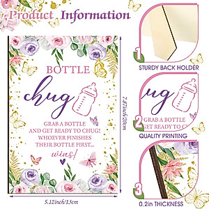 Sherr Butterfly Cool Baby Shower Games Bottle Chug Sign Wooden Butterfly Baby Gift Sets Gender Reveal Party Favors and 12 Pcs Baby Bottle Shower Favor Baby Bottles for Baby Shower Games Gender Reveal