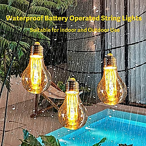 Battery Operated Edison Lights Outdoor String with Timer, 6.56 Ft String of 10 A19 Edison Bulbs, Short Battery Powered Waterproof Plastic Edison String Lights for Hanging Patio Garden (Black Cord)
