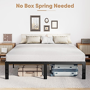 DUMOS Bed Frame - Queen Size Platform Bed Frame Metal Mattress Foundation with Steel Slat Support, No Box Spring Needed, Storage Space Under Frame, Easy Assembly, Black