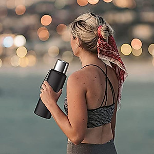 ZUWOZU Coffee Thermos Water Bottle, 32oz Insulated Water Bottle with Handle, Double Walled Vaccum, 18/10 Stainless Steel Water Bottles for School (Black, 32oz)