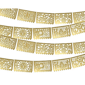 Gold Papel Picado Banner - Matte Gold Papel PicadoTissue Paper Banner for fiestas, weddings, bridal shower, engagement, baby shower, birthdays 2 pack/12ft long each)/ Not plastic