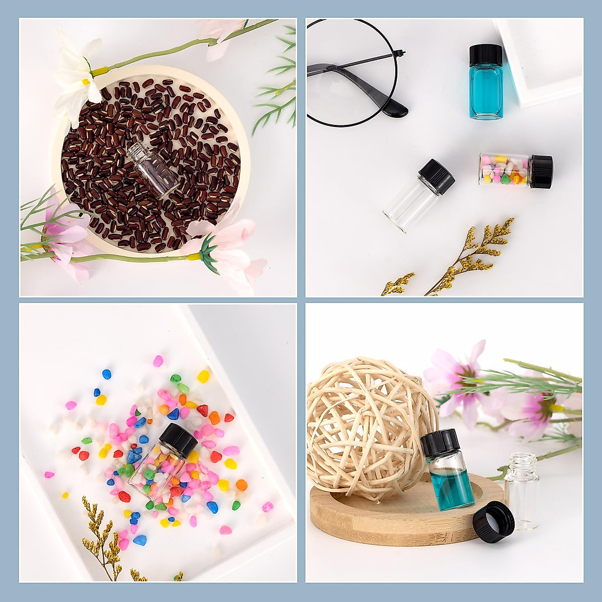 JIUWU 20pcs 3ml Glass Bottles with Cap Transparent Clear Empty Plastic Bottles Jars