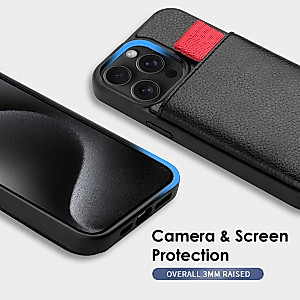 LAMEEKU Case for iPhone 15 Pro Wallet Case, Leather Case with Card Holder, Card Slots Case, RFID Blocking Protective Purse Phone Cover Gift for Women Men Compatible with Apple iPhone 15 Pro 6.1" Black