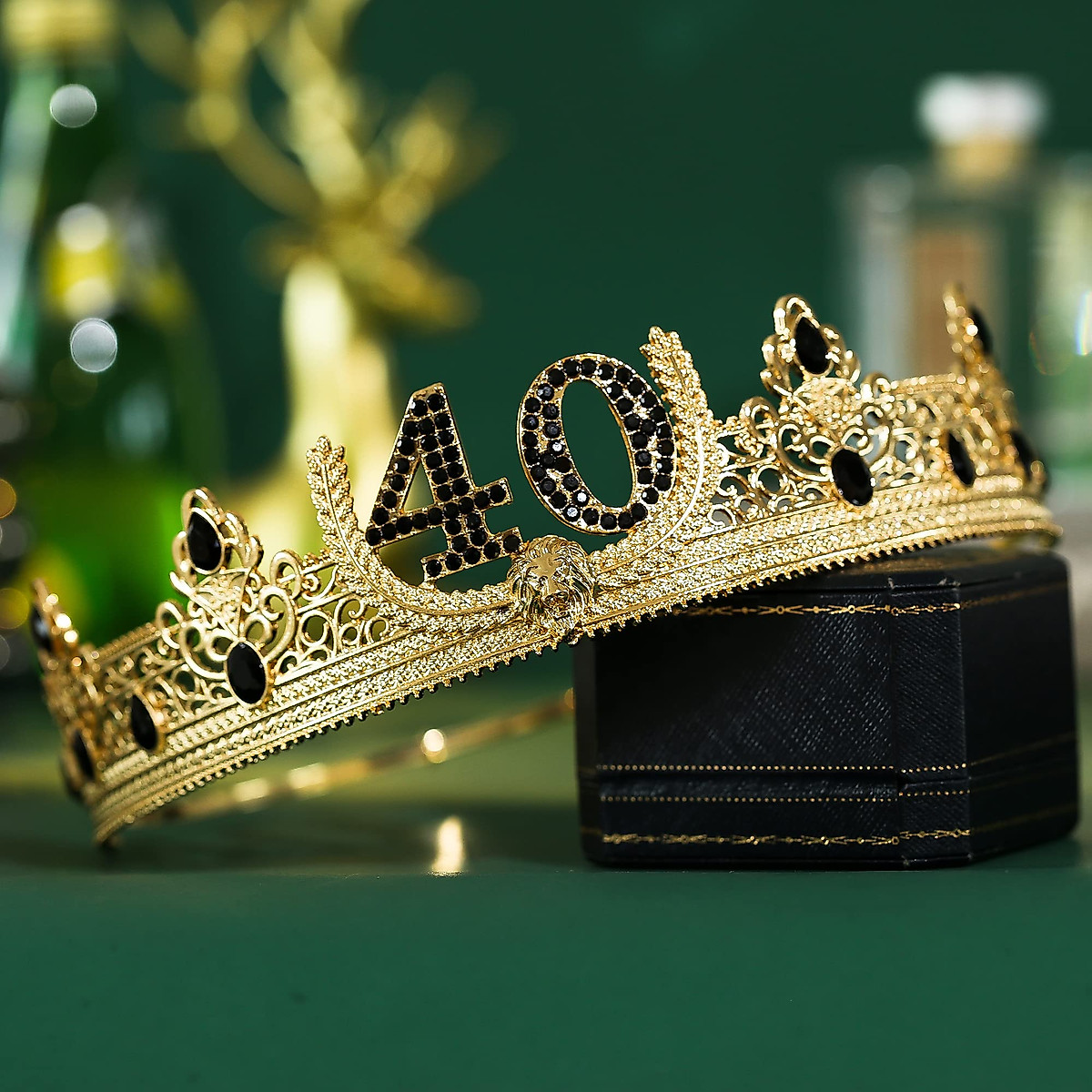 40th Birthday Crown and Sash, Party Decoration for Men (Gold)