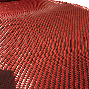 (1 ft -25 ft Rolls) KARBXON - 12 in - Carbon Fiber Aramid Fabric - RED - 3K - 240g/meter - Twill Weave - Advanced Cloth Fabric - Rolled 12” Wide Hemmed Fabric for Repair, Drones, RC & DIY Projects