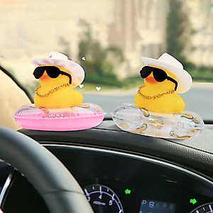 wonuu Car Rubber Duck Car Duck Decoration Dashboard Car Ornament for Car Dashboard Decoration Accessories with Mini Sun Hat Swim Ring Necklace and Sunglasses