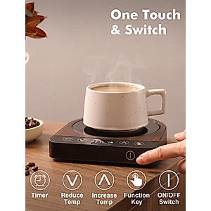 Rigstne Coffee Mug Warmer - 50W Mug Warmer for Desk, Coffee Cup Warmer Fast Heating, Candle Warmer Plate for Travel, Office and Home, 15 Temp Setting, Wood Grain