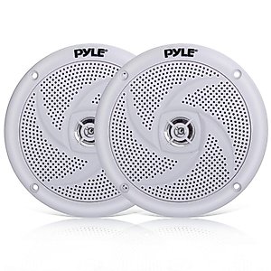 Pyle Marine Speakers - 5.25 Inch 2 Way Waterproof and Weather Resistant Outdoor Audio Stereo Sound System with 180 Watt Power and Low Profile Slim Style - 1 Pair - PLMRS5W (White)
