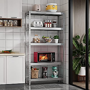 Tangkula Garage Storage Shelves, 5-Tier Metal Shelves for Storage, Shelving Unit with Foot Pads, Heavy Duty Storage Rack, 2866LBS Load Capacity, Bolt-Free Assembly, 39 x 16 x 77 Inches (1, Silver)
