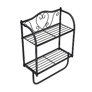 JOIN IRON 2 Tier Bathroom Shelves Floating Shelf Wall Racks with Towel Holder for Home Decor (Black)